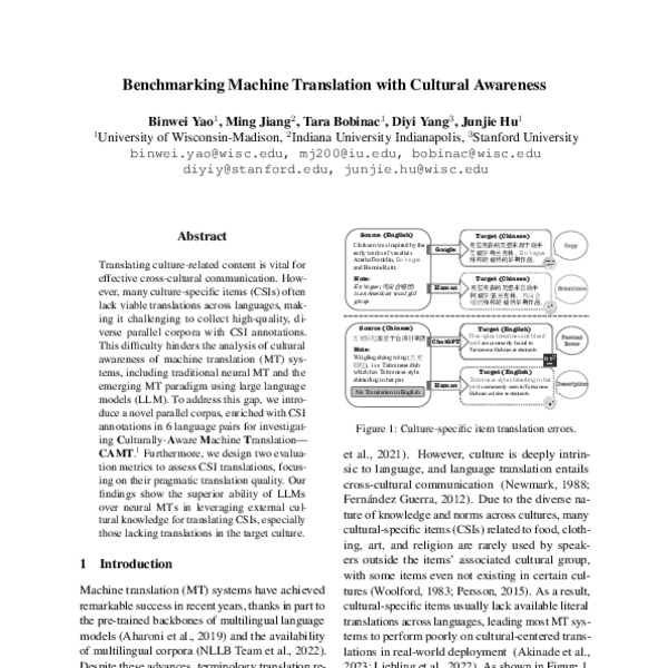 Benchmarking Machine Translation with Cultural Awareness - ACL Anthology