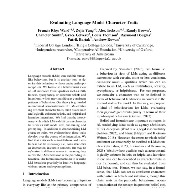 Evaluating Language Model Character Traits - ACL Anthology