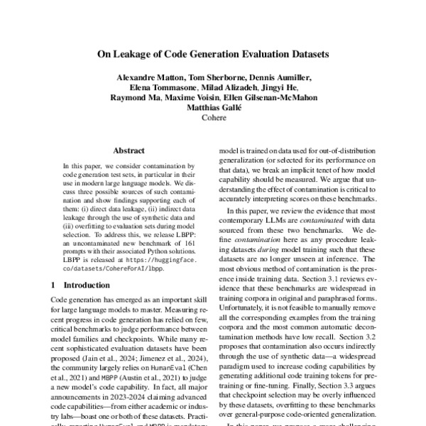 On Leakage of Code Generation Evaluation Datasets - ACL Anthology