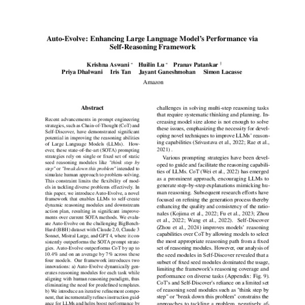 Auto-Evolve: Enhancing Large Language Model’s Performance via Self-Reasoning Framework - ACL ...