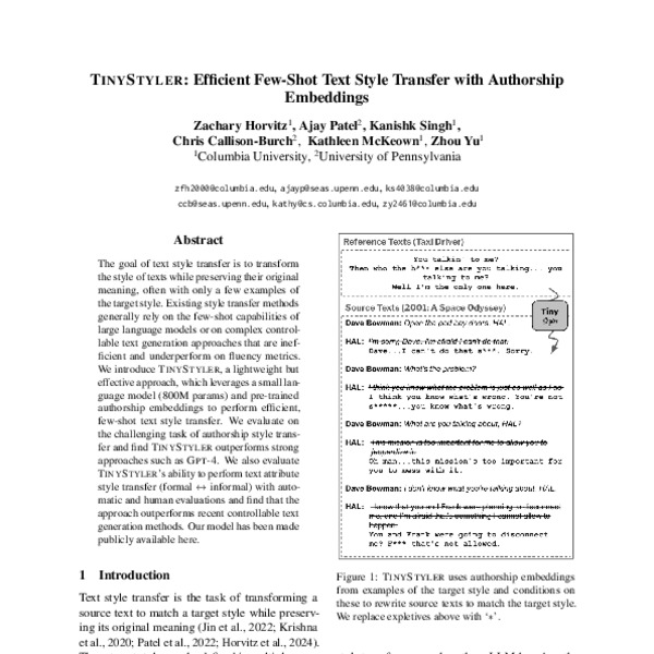 TinyStyler: Efficient Few-Shot Text Style Transfer with Authorship Embeddings - ACL Anthology