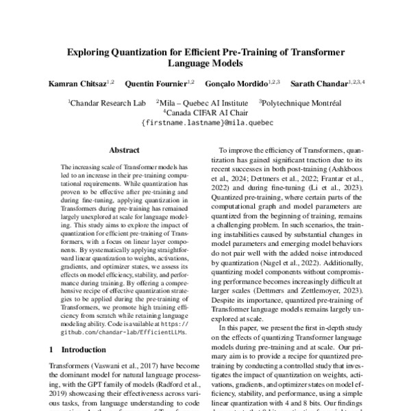 Exploring Quantization for Efficient Pre-Training of Transformer Language Models - ACL Anthology