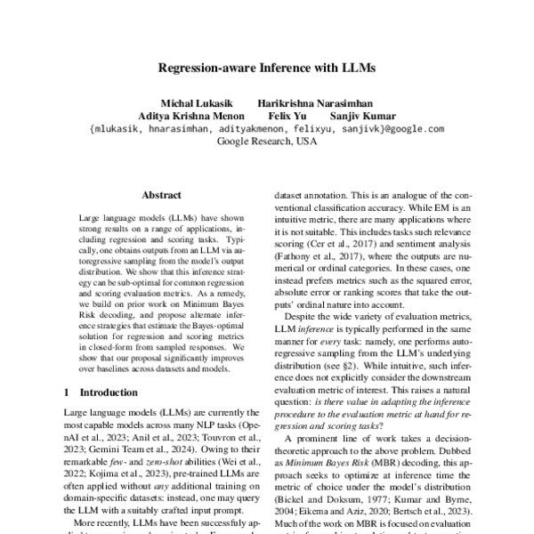 Regression Aware Inference with LLMs - ACL Anthology