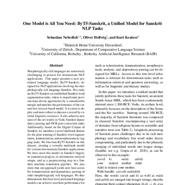 One Model is All You Need: ByT5-Sanskrit, a Unified Model for Sanskrit NLP Tasks - ACL Anthology