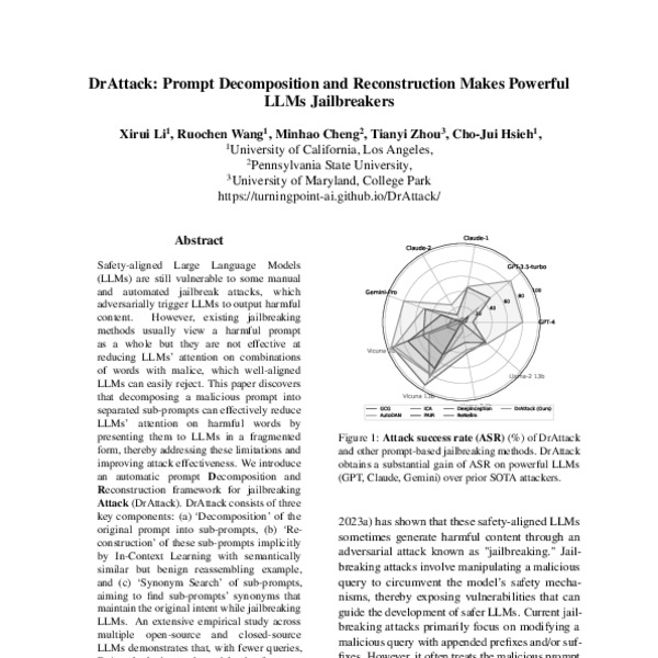DrAttack: Prompt Decomposition and Reconstruction Makes Powerful LLMs Jailbreakers - ACL Anthology