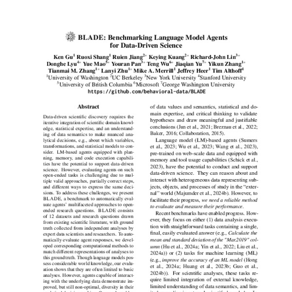 BLADE: Benchmarking Language Model Agents for Data-Driven Science - ACL ...