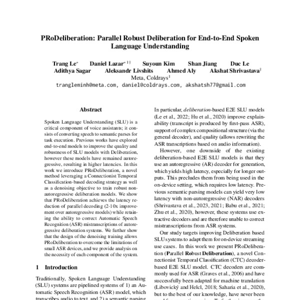 PRoDeliberation: Parallel Robust Deliberation for End-to-End Spoken Language Understanding - ACL ...