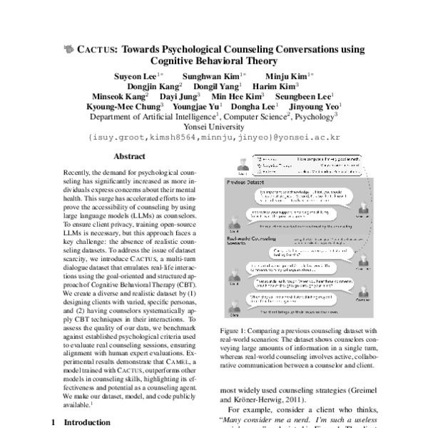 Cactus: Towards Psychological Counseling Conversations using Cognitive ...