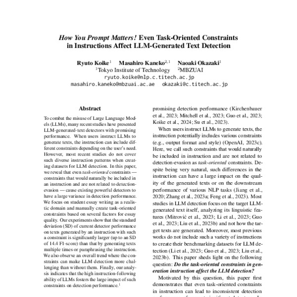 How You Prompt Matters! Even Task-Oriented Constraints in Instructions Affect LLM-Generated Text ...