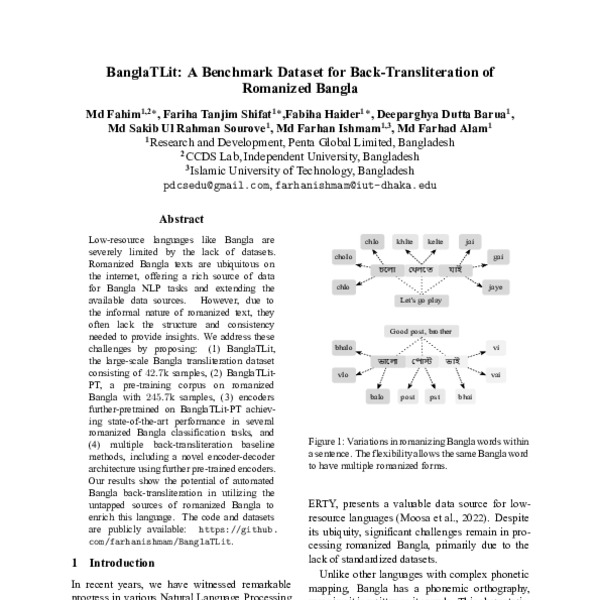 BanglaTLit: A Benchmark Dataset for Back-Transliteration of Romanized ...