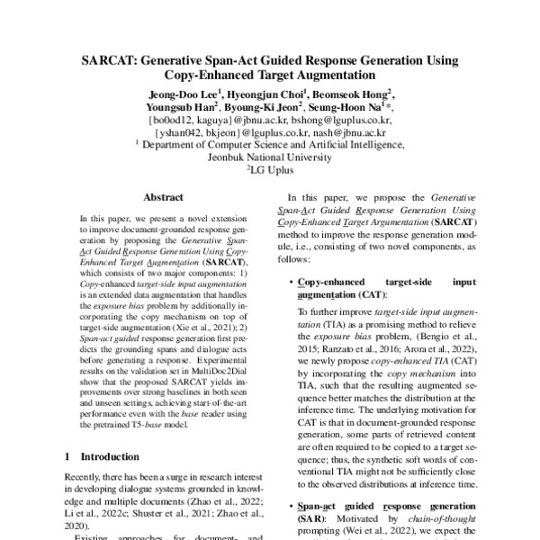 SARCAT: Generative Span-Act Guided Response Generation using Copy-enhanced Target Augmentation ...