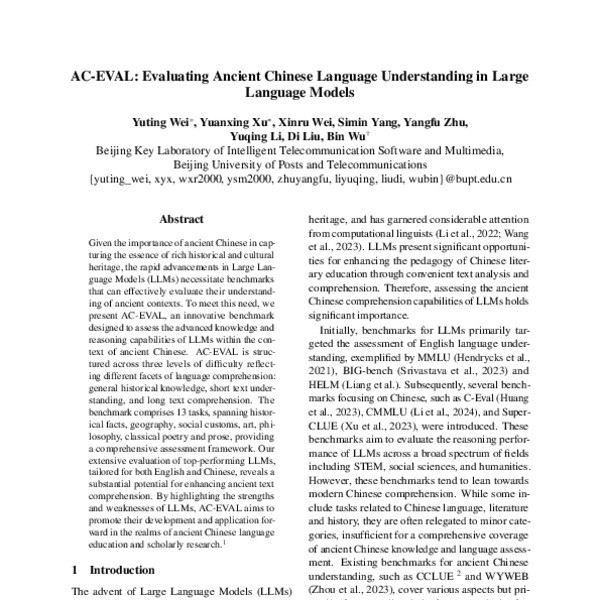 AC-EVAL: Evaluating Ancient Chinese Language Understanding in Large ...