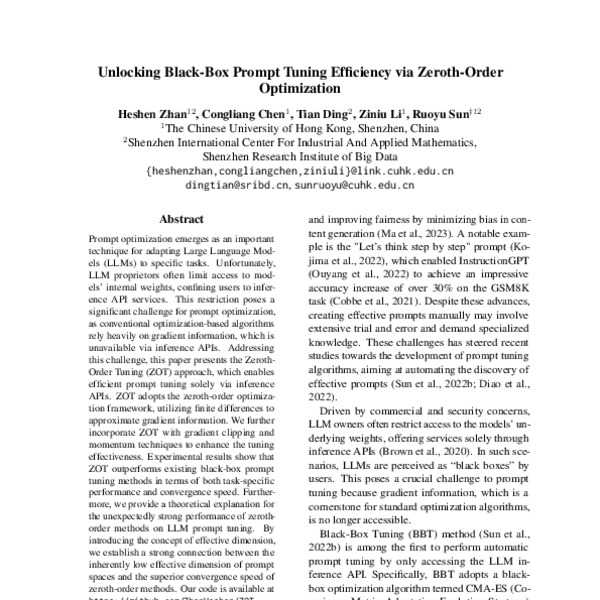 Unlocking Black Box Prompt Tuning Efficiency Via Zeroth Order Optimization Acl Anthology