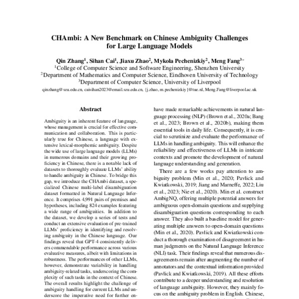 CHAmbi: A New Benchmark on Chinese Ambiguity Challenges for Large Language Models - ACL Anthology