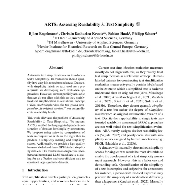 ARTS: Assessing Readability & Text Simplicity - ACL Anthology