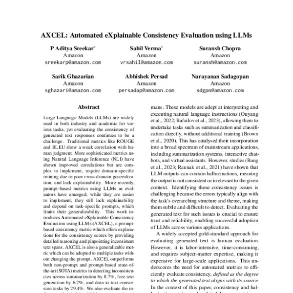 AXCEL: Automated eXplainable Consistency Evaluation using LLMs - ACL Anthology