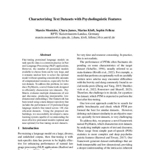 Characterizing Text Datasets with Psycholinguistic Features - ACL Anthology