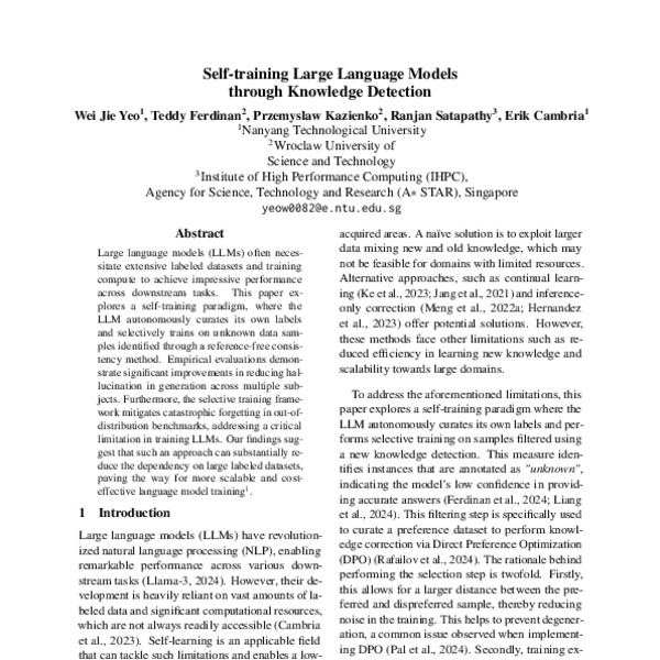 Self-training Large Language Models through Knowledge Detection - ACL ...