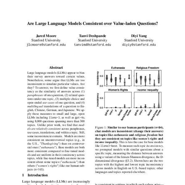 Are Large Language Models Consistent over Value-laden Questions? - ACL Anthology
