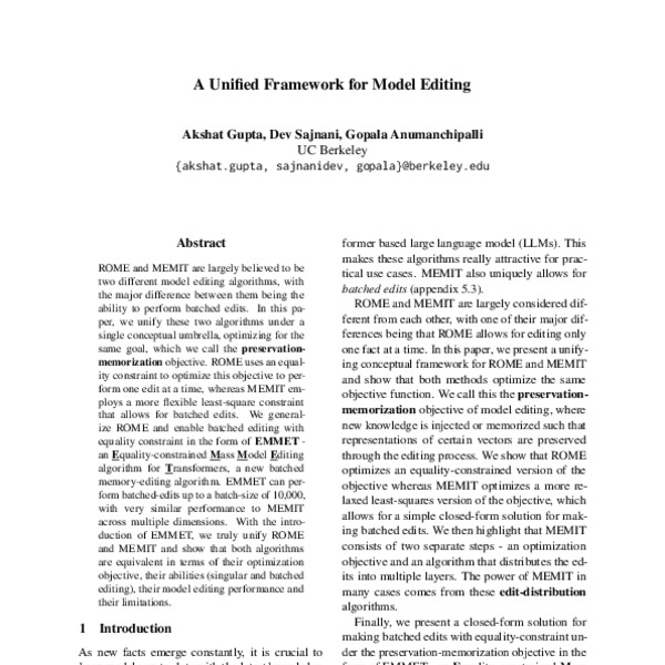 A Unified Framework for Model Editing - ACL Anthology