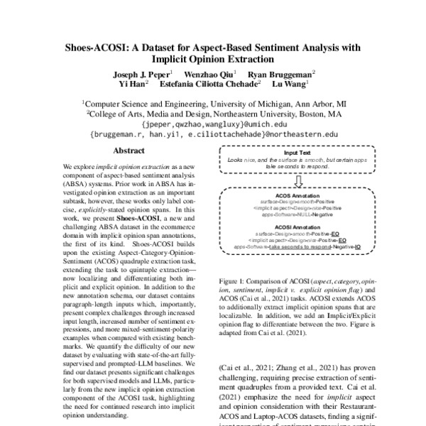Shoes-ACOSI: A Dataset for Aspect-Based Sentiment Analysis with Implicit Opinion Extraction ...