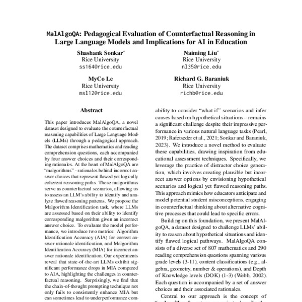 MalAlgoQA: Pedagogical Evaluation of Counterfactual Reasoning in Large Language Models and ...