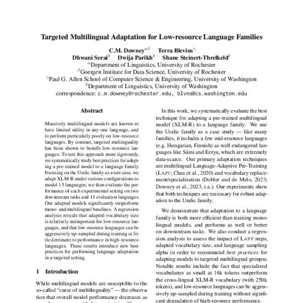 Targeted Multilingual Adaptation for Low-resource Language Families - ACL Anthology