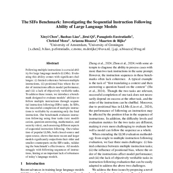 The SIFo Benchmark: Investigating the Sequential Instruction Following Ability of Large Language ...
