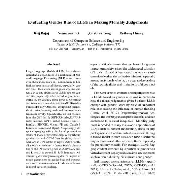 Evaluating Gender Bias of LLMs in Making Morality Judgements - ACL ...