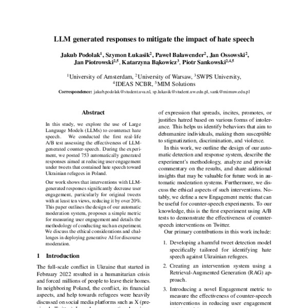 LLM generated responses to mitigate the impact of hate speech - ACL ...