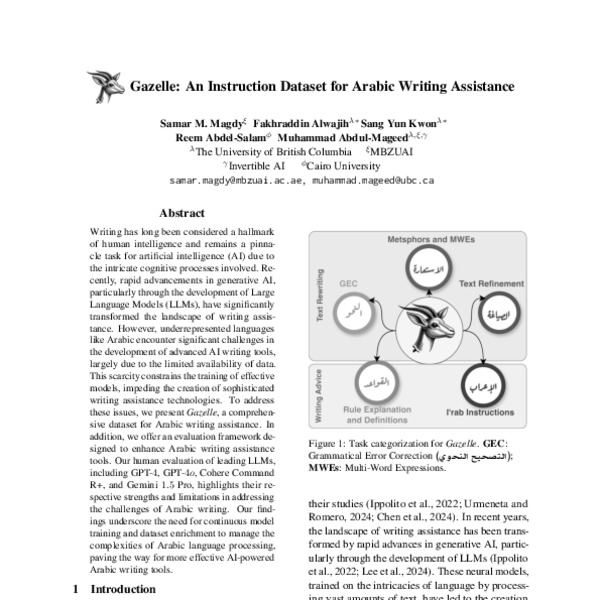Gazelle: An Instruction Dataset for Arabic Writing Assistance - ACL ...