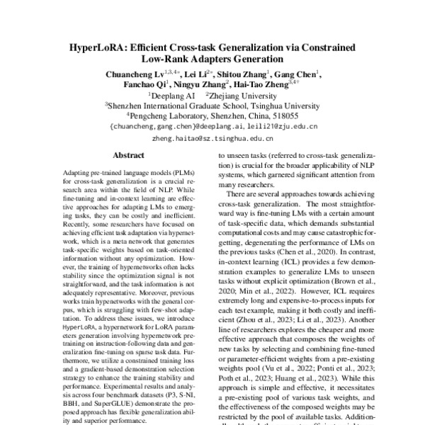 HyperLoRA: Efficient Cross-task Generalization via Constrained Low-Rank Adapters Generation ...