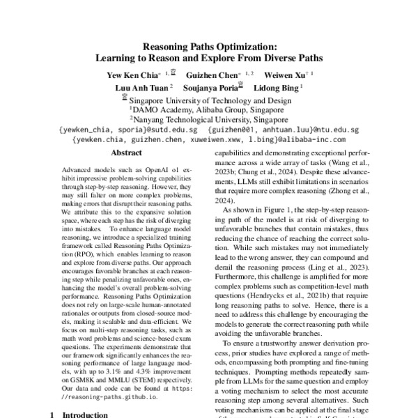 Reasoning Paths Optimization: Learning to Reason and Explore From ...