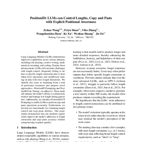 PositionID: LLMs can Control Lengths, Copy and Paste with Explicit Positional Awareness - ACL ...