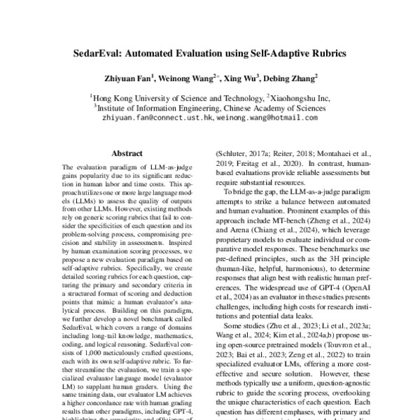 SedarEval: Automated Evaluation using Self-Adaptive Rubrics - ACL Anthology