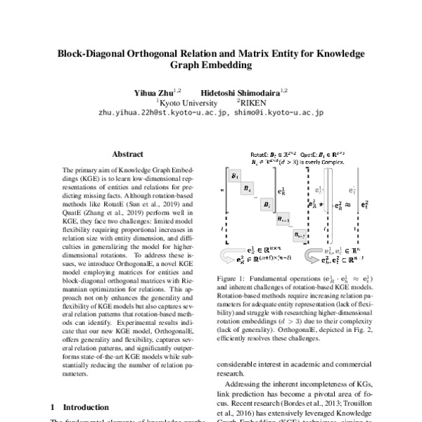 Block-Diagonal Orthogonal Relation and Matrix Entity for Knowledge Graph Embedding - ACL Anthology