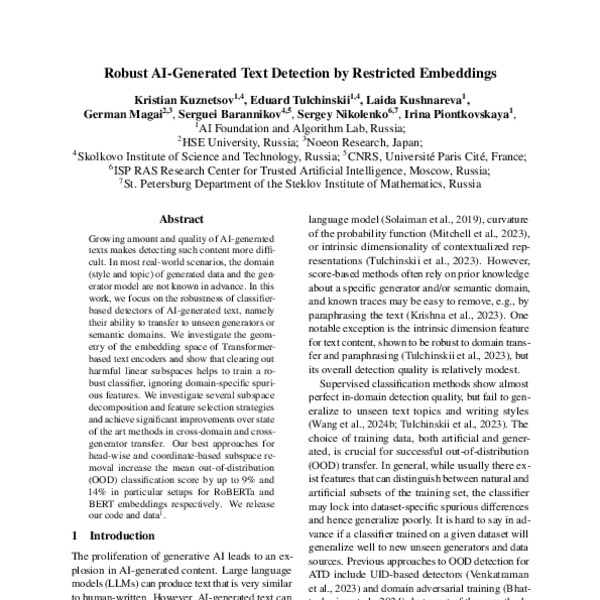 Robust Ai Generated Text Detection By Restricted Embeddings Acl Anthology