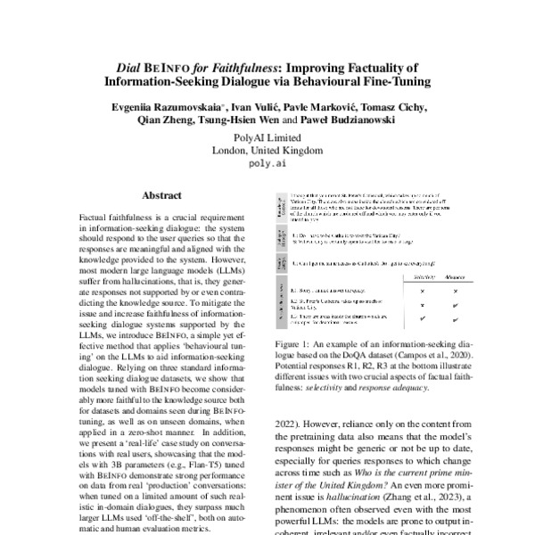 Dial BeInfo for Faithfulness: Improving Factuality of Information-Seeking Dialogue via ...