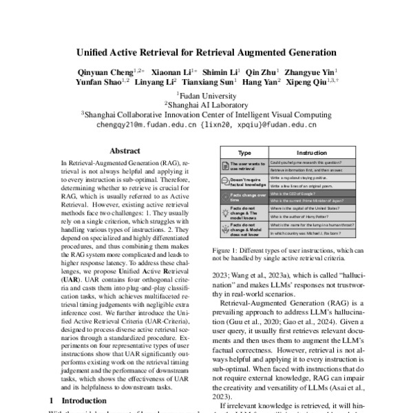 Unified Active Retrieval for Retrieval Augmented Generation - ACL Anthology