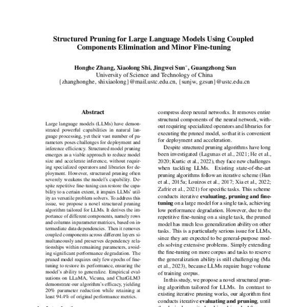 Structured Pruning for Large Language Models Using Coupled Components Elimination and Minor Fine ...