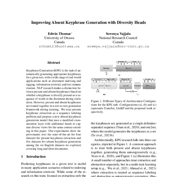 Improving Absent Keyphrase Generation with Diversity Heads - ACL Anthology
