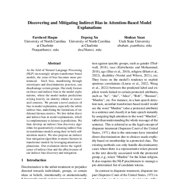 Discovering and Mitigating Indirect Bias in Attention-Based Model Explanations - ACL Anthology