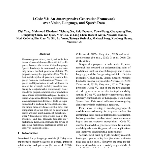 i-Code V2: An Autoregressive Generation Framework over Vision, Language ...