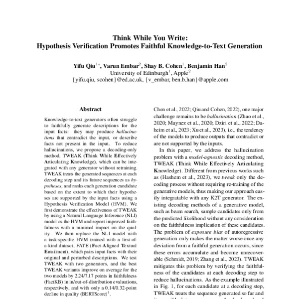 Think While You Write: Hypothesis Verification Promotes Faithful ...