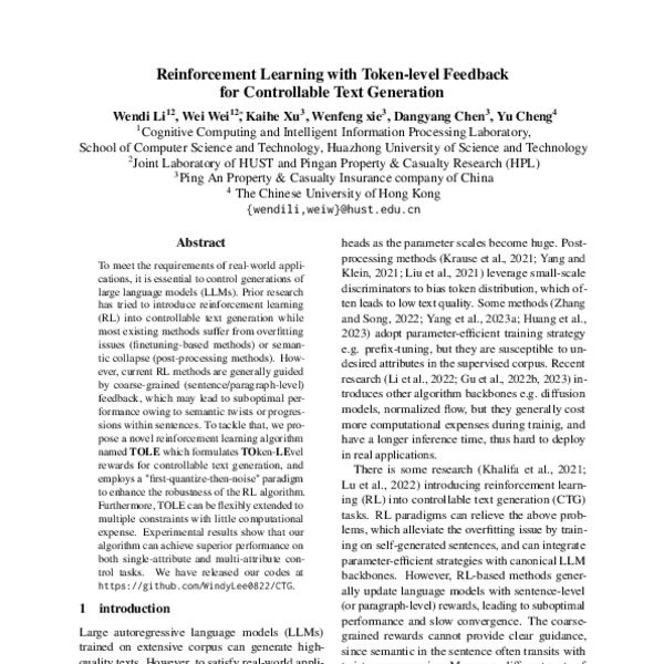 Reinforcement Learning With Token Level Feedback For Controllable Text Generation Acl Anthology