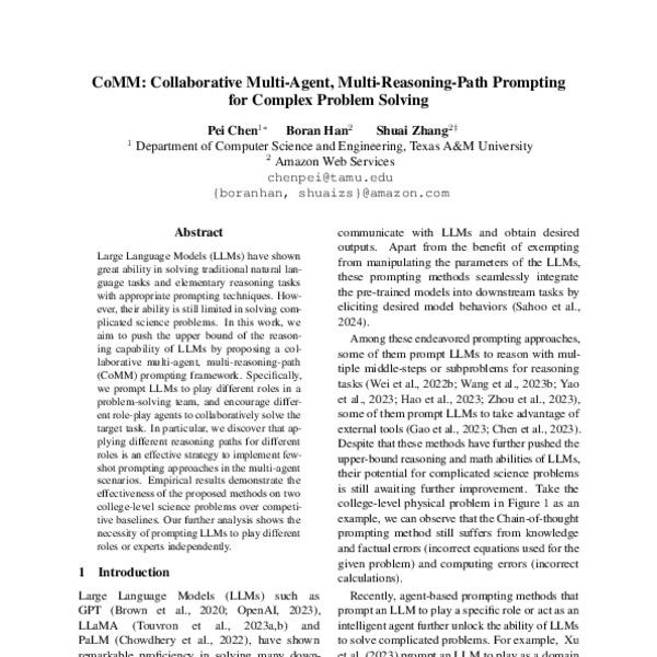 Comm Collaborative Multi Agent Multi Reasoning Path Prompting For Complex Problem Solving