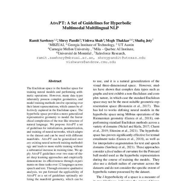 AdaPT: A Set of Guidelines for Hyperbolic Multimodal Multilingual NLP - ACL Anthology