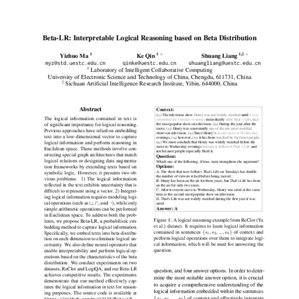 Beta-LR: Interpretable Logical Reasoning based on Beta Distribution - ACL Anthology