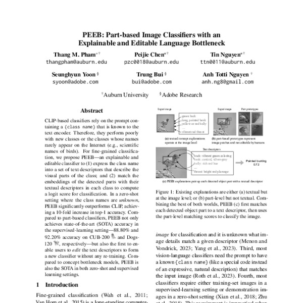 PEEB: Part-based Image Classifiers with an Explainable and Editable Language Bottleneck - ACL ...