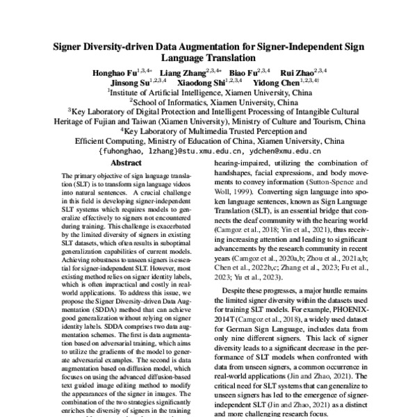 Signer Diversity-driven Data Augmentation for Signer-Independent Sign Language Translation - ACL ...